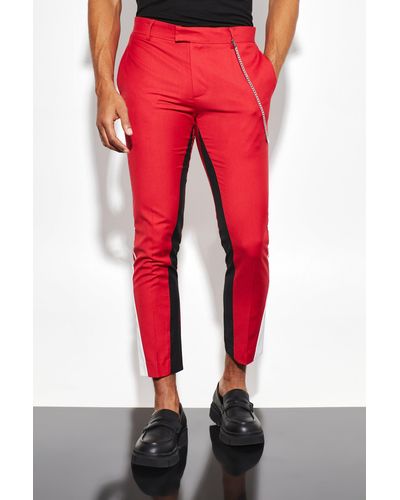Red BoohooMAN Pants, Slacks and Chinos for Men | Lyst