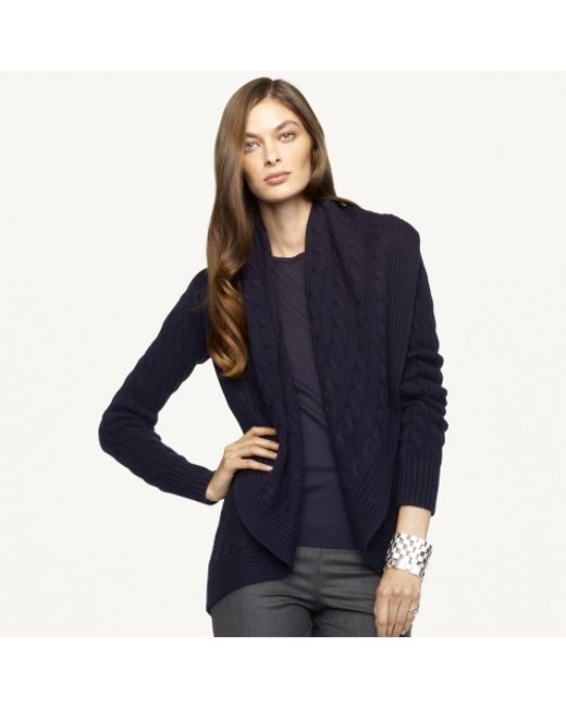 Ralph Lauren Black Label Cashmere Cable Circle Cardigan In Blue Lyst