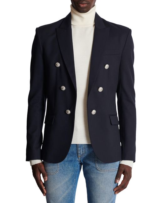 Balmain 6 Button Wool Jacket in Blue for Men | Lyst