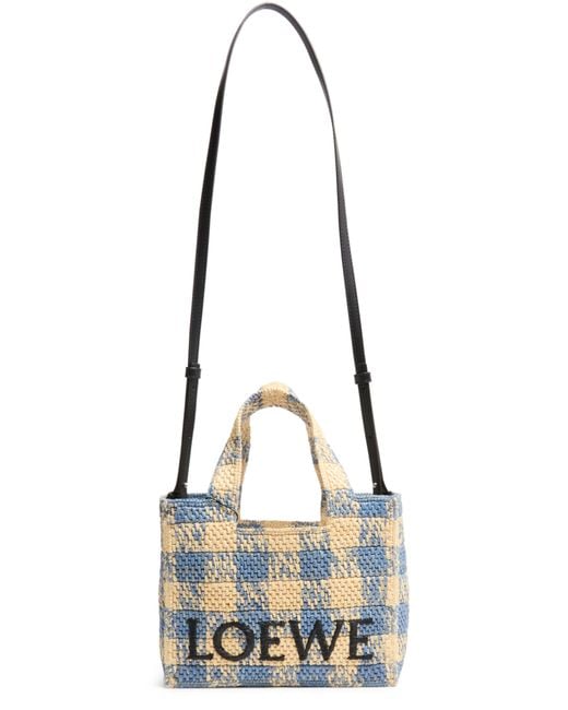 Loewe Font Gingham Small Raffia Tote Bag in Blue | Lyst