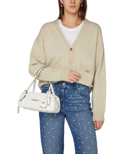 Versace Lamb Leather Shoulder Bag in Natural | Lyst