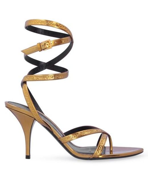 Tom Ford Logo Ankle Wrap Thong Sandals In Metallic Lyst