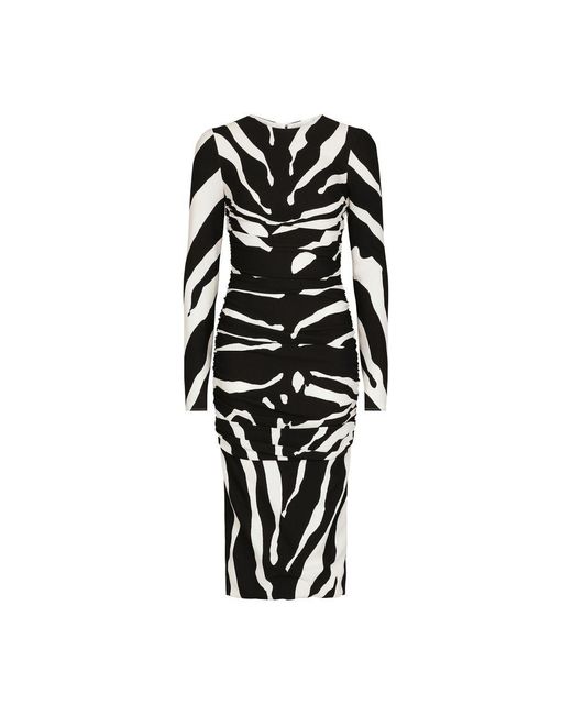 Dolce And Gabbana Zebra Print Cady Midi Dress In Black Lyst Uk