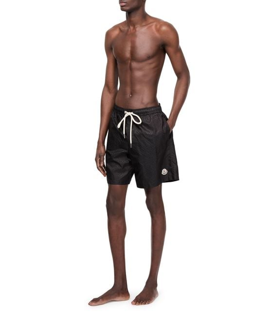 Moncler Monogram-Jacquard Swim Shorts in Black for Men | Lyst