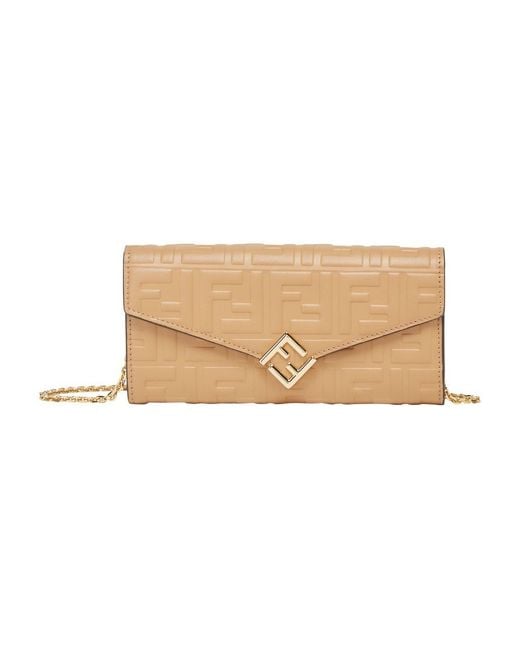 Fendi Ff Diamonds Continental With Chain in Natural | Lyst