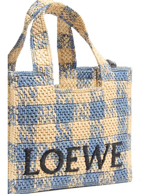 Loewe Font Gingham Small Raffia Tote Bag in Blue | Lyst