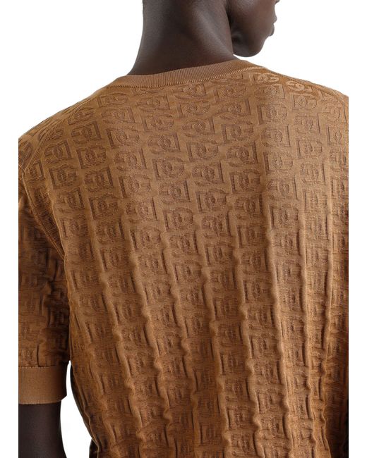 Dolce & Gabbana Silk Jacquard Sweater With Dg Logo in Brown for Men | Lyst