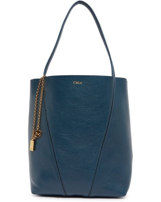 Chloé Spin Grained Leather Tote Bag in Blue | Lyst