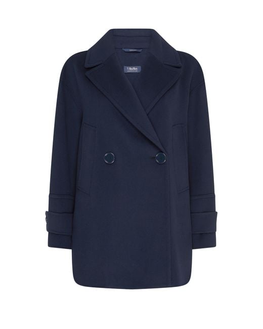 Max Mara Vania Double-Breasted Coat in Blue | Lyst