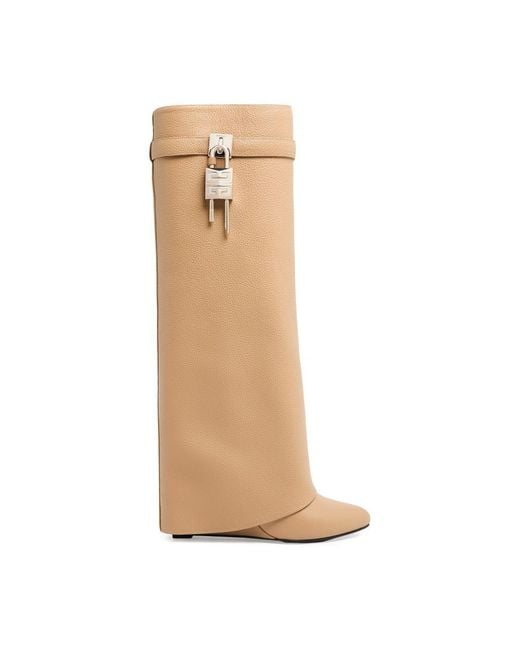 Givenchy Shark Lock Grained Leather Boots in Natural | Lyst