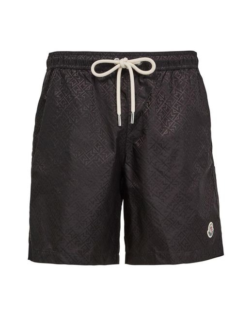 Moncler Monogram-Jacquard Swim Shorts in Black for Men | Lyst