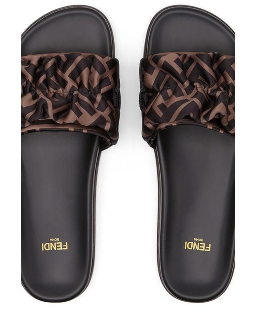 Fendi Logo Slide Sandals in Brown | Lyst UK