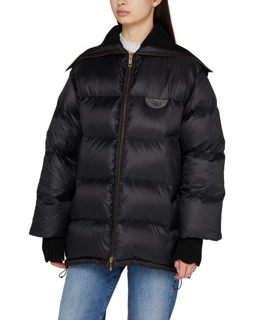 Chloé Puffer Jacket in Black | Lyst