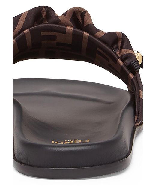 Fendi Logo Slide Sandals in Brown | Lyst UK