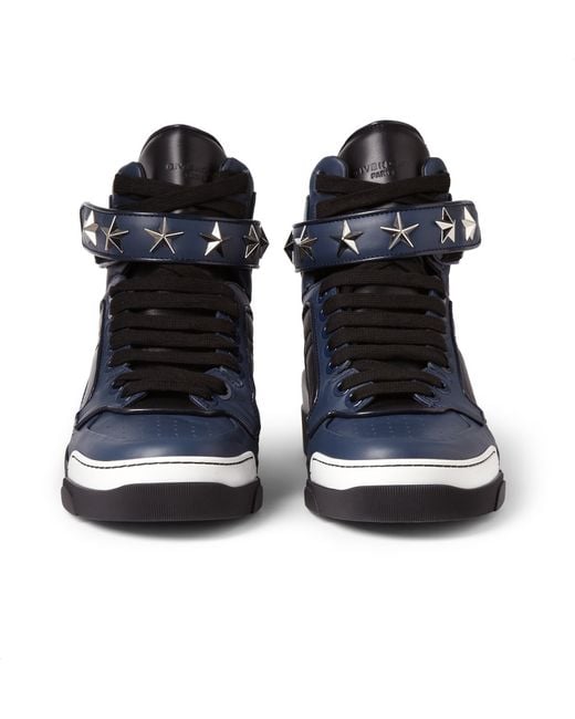 Givenchy Tyson High Top Leather Sneakers With Stars in Blue Givenchy Tyson High Top Leather Sneakers With Stars in Blue