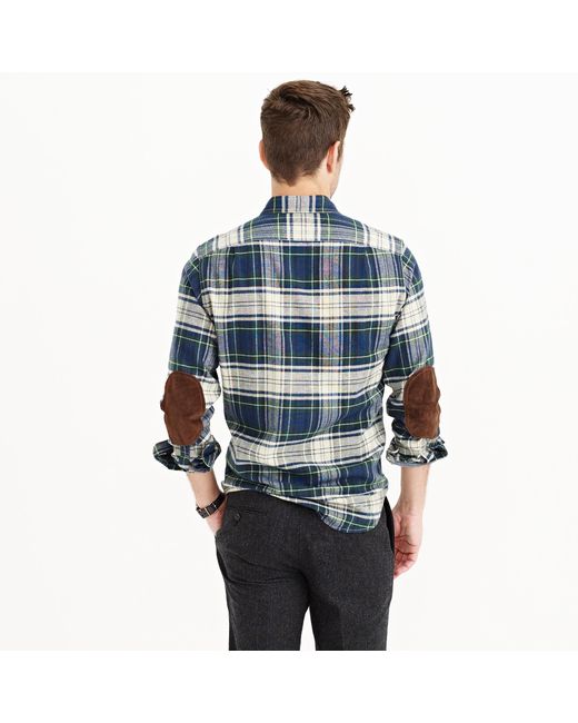 J.crew Cotton-wool Elbow-patch Shirt In Midnight Plaid in Blue for Men ...