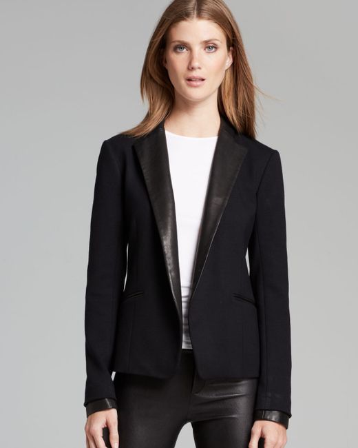 Theory Blazer - Leandria Classical Leather Trim in Black | Lyst