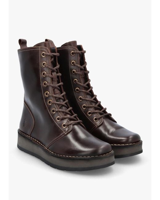 Fly London Rami Dark Rug Leather Lace Up Ankle Boots in Brown | Lyst UK