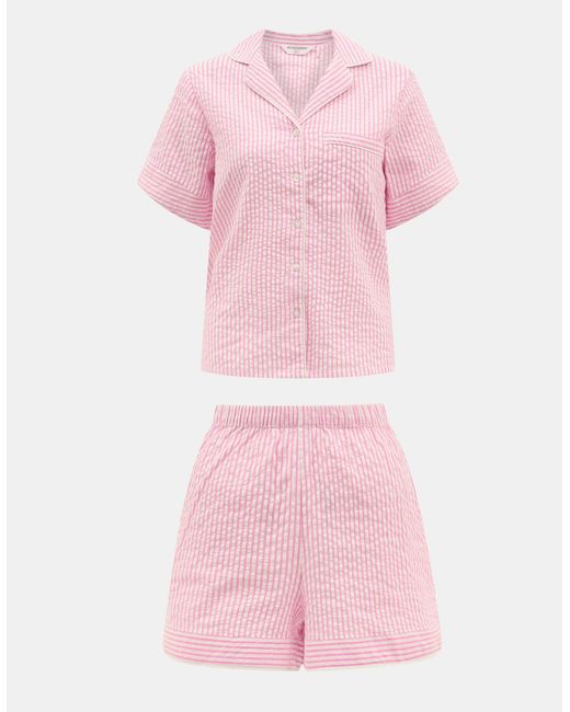 Accessorize Stripe Seersucker Short Pyjamas Set in Pink | Lyst UK