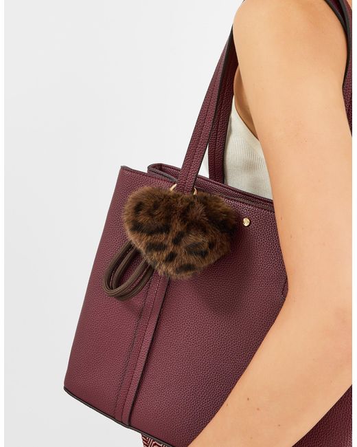 Accessorize Fluffy Leopard Heart Bag Charm in Purple | Lyst UK