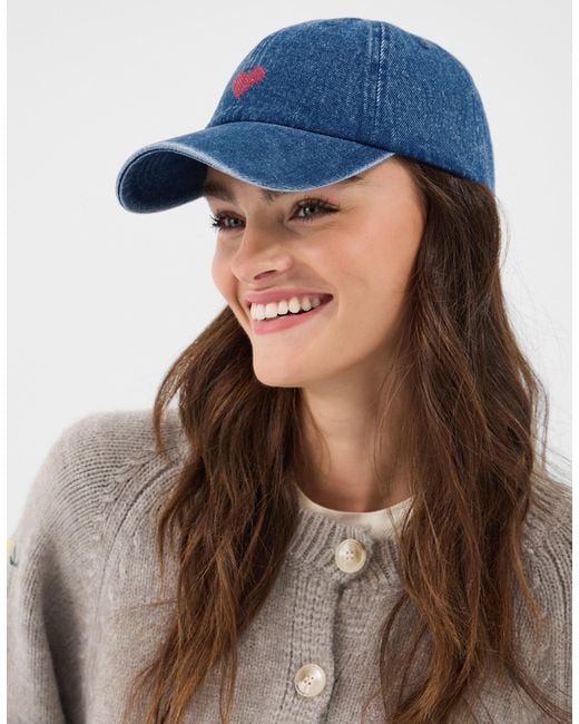 Accessorize Heart Denim Baseball Cap in Blue | Lyst UK