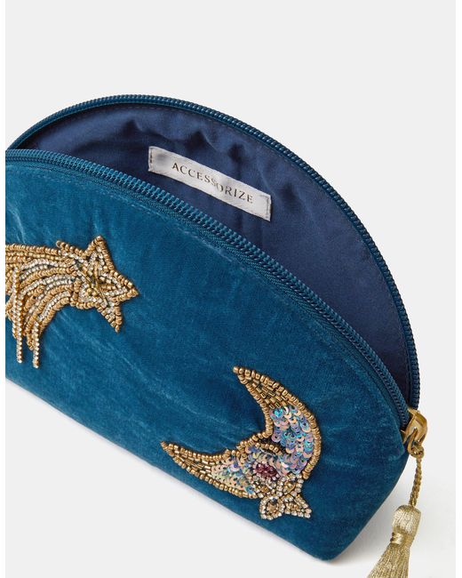 Accessorize Star & Moon Embellished Velvet Pouch in Blue | Lyst UK
