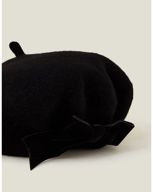 Accessorize Wool Bow Beret in Black | Lyst UK