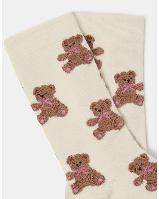 Accessorize Teddy Bear Print Socks in White | Lyst UK