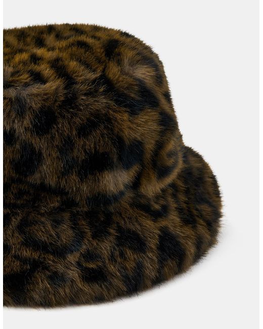 Accessorize Fluffy Leopard Print Bucket Hat in Black | Lyst UK