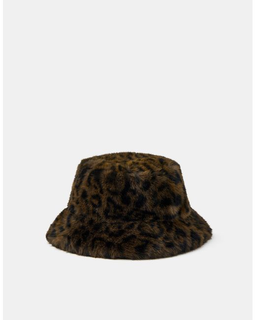 Accessorize Fluffy Leopard Print Bucket Hat in Black | Lyst UK