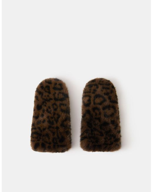 Accessorize Faux Fur Leopard Print Mittens in Brown | Lyst UK
