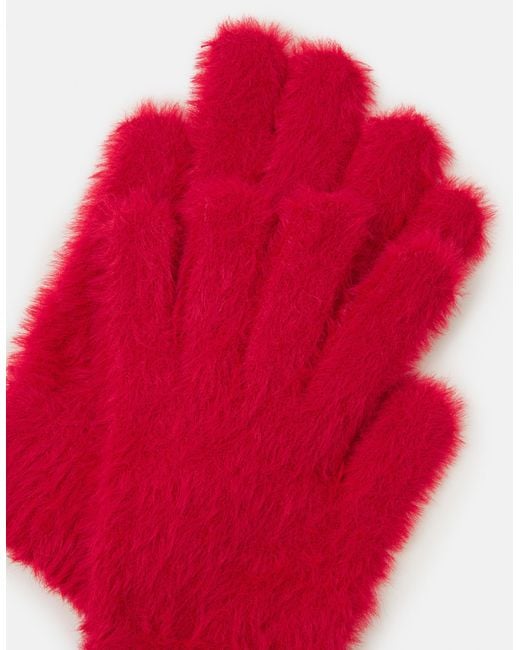 Accessorize Fuzzy Knit Gloves in Red | Lyst UK