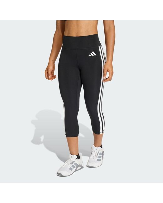 adidas Optime Essentials Workout 3-Stripes 3/4 Leggings in Black | Lyst UK