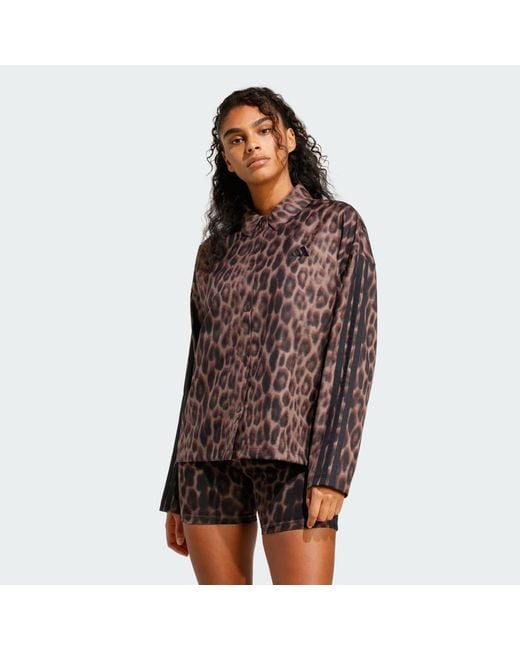 adidas Seasonal Essentials Leopard Print Woven Overshirt With 3-Stripes ...