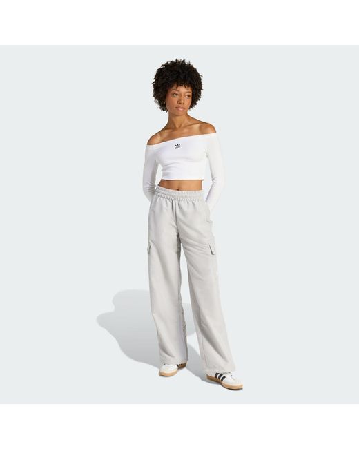 adidas Essentials Rib Off Shoulder Long-Sleeve Top T-Shirt in White ...