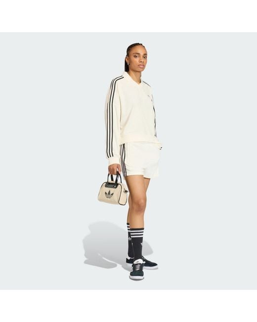 adidas Terry Towel V Neck Long Sleeves Polo Shirt in Natural | Lyst UK