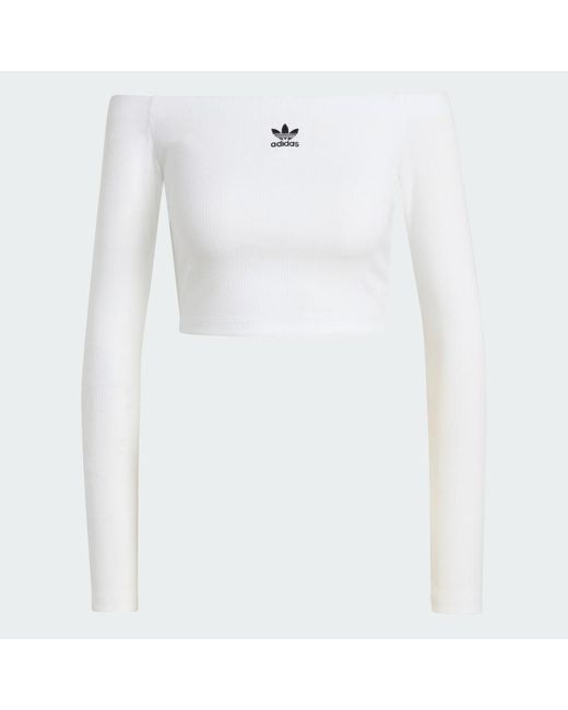 adidas Essentials Rib Off Shoulder Long-Sleeve Top T-Shirt in White ...