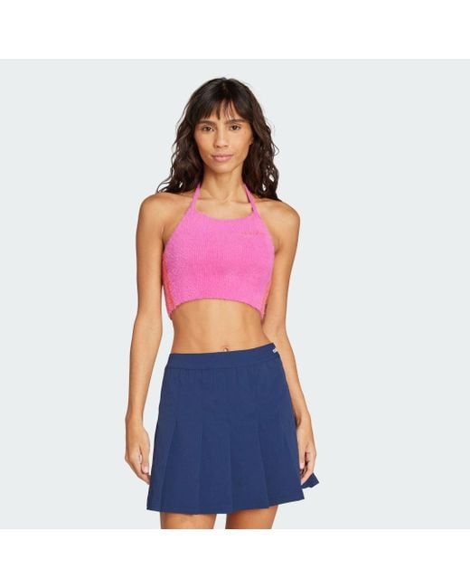 adidas Fluffy Knitted Halter Top in Blue | Lyst UK