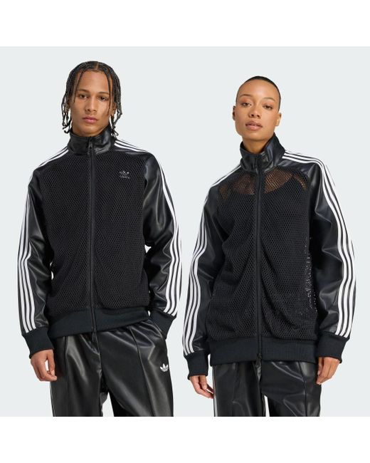 adidas X Jeremy Scott Faux Leather Mesh Track Top in Black | Lyst UK