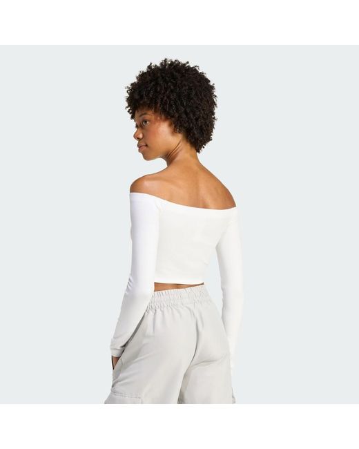 adidas Essentials Rib Off Shoulder Long-Sleeve Top T-Shirt in White ...