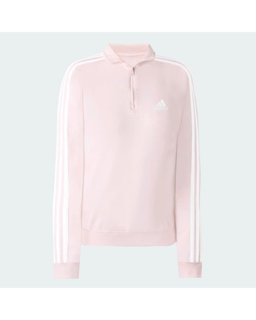 adidas Essentials 3-Stripes Quarter-Zip Sweatshirt in Pink | Lyst UK