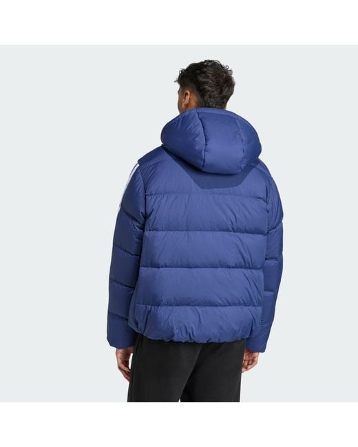 adidas Essentials Climawarm 3-Stripes Puffer Down Hooded Jacket in Blue ...