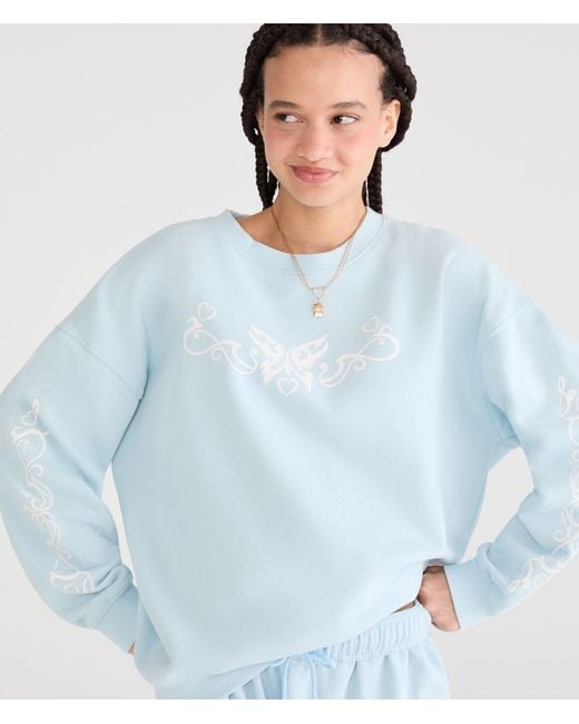 Aéropostale Cloud Soft Edgy Butterfly Crew Sweatshirt in Blue | Lyst