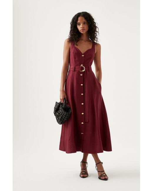 Aje. Clay Belted Midi Dress in Red | Lyst
