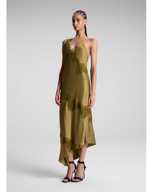 A.L.C. Stella Satin And Lace Midi Dress in Green | Lyst