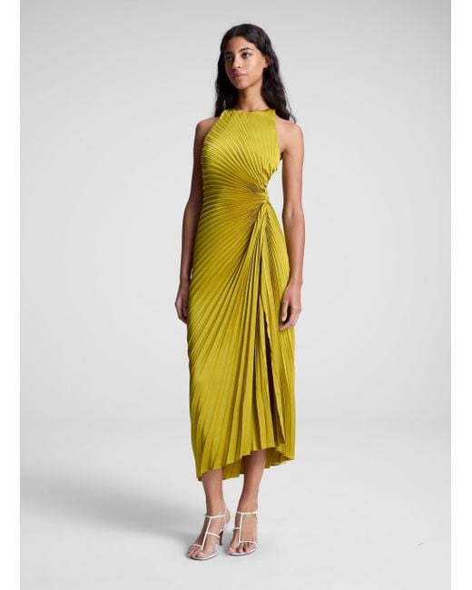 A.L.C. Reagan Satin Pleated Midi Dress | Lyst