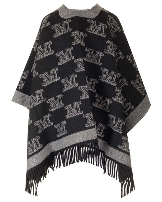 Max Mara Monogram Wool Cape in Black | Lyst