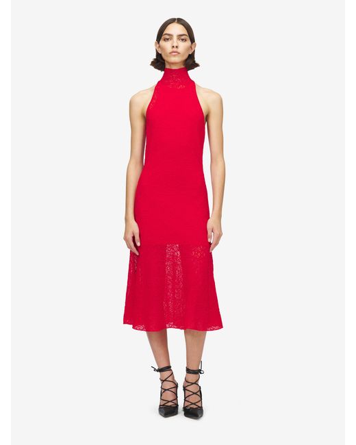 McQueen Spider Lace Midi Dress in Red | Lyst
