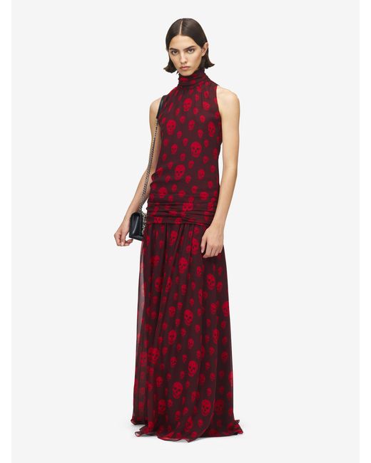 McQueen Skull Print Evening Dress in Red | Lyst UK