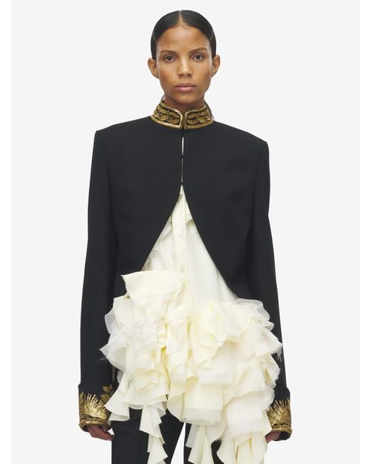 McQueen Goldwork Border Embroidery Cutaway Jacket in Blue | Lyst UK